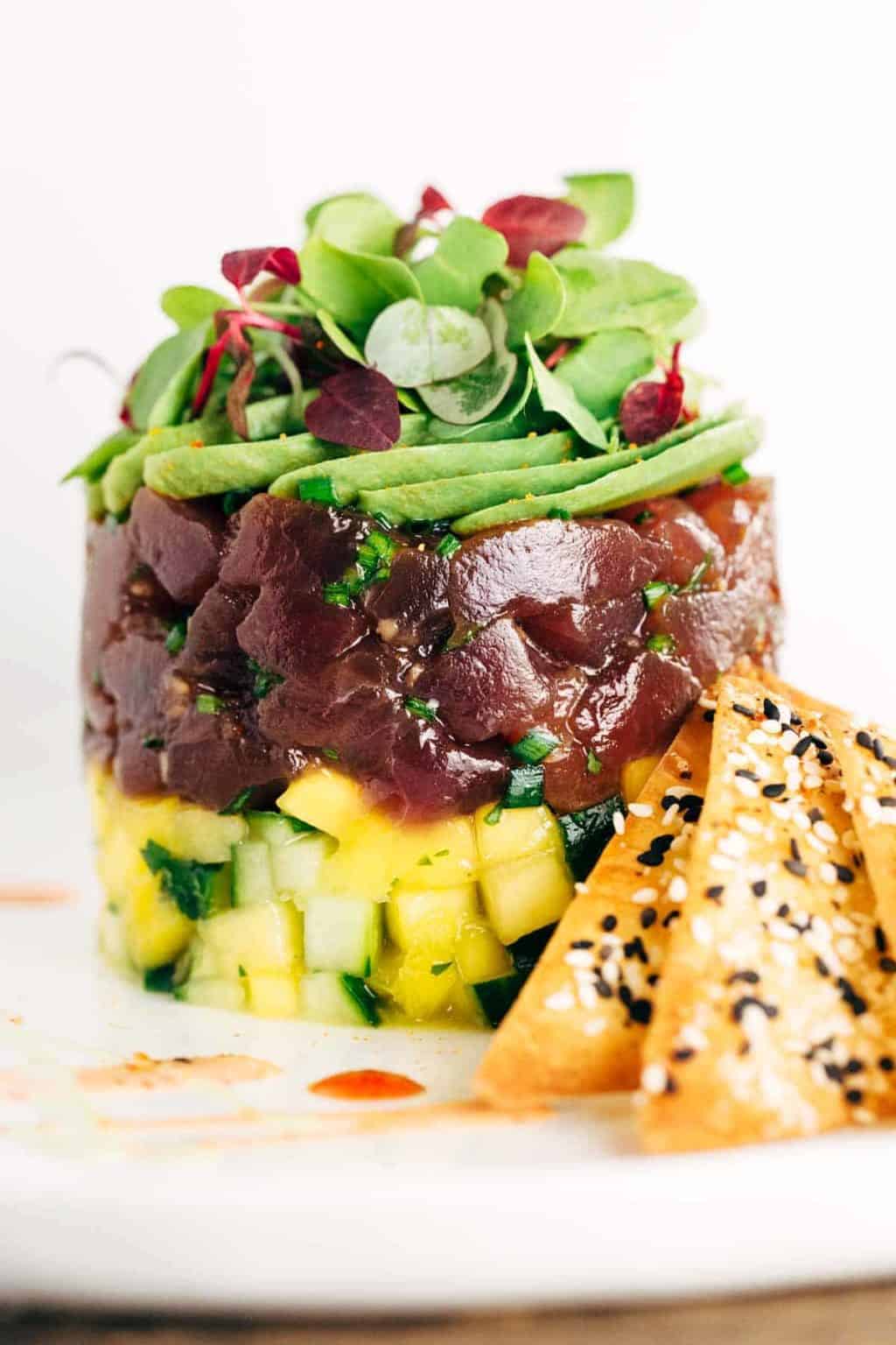 Tuna Tower with Baked Wonton Crisps - Jessica Gavin
