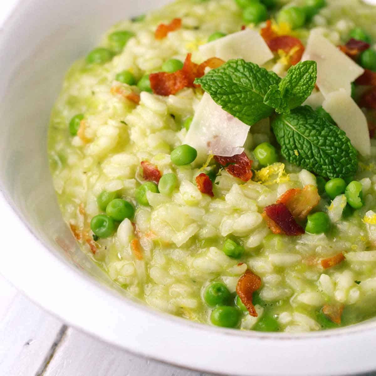 Creamy Pea Risotto with Bacon - Jessica Gavin