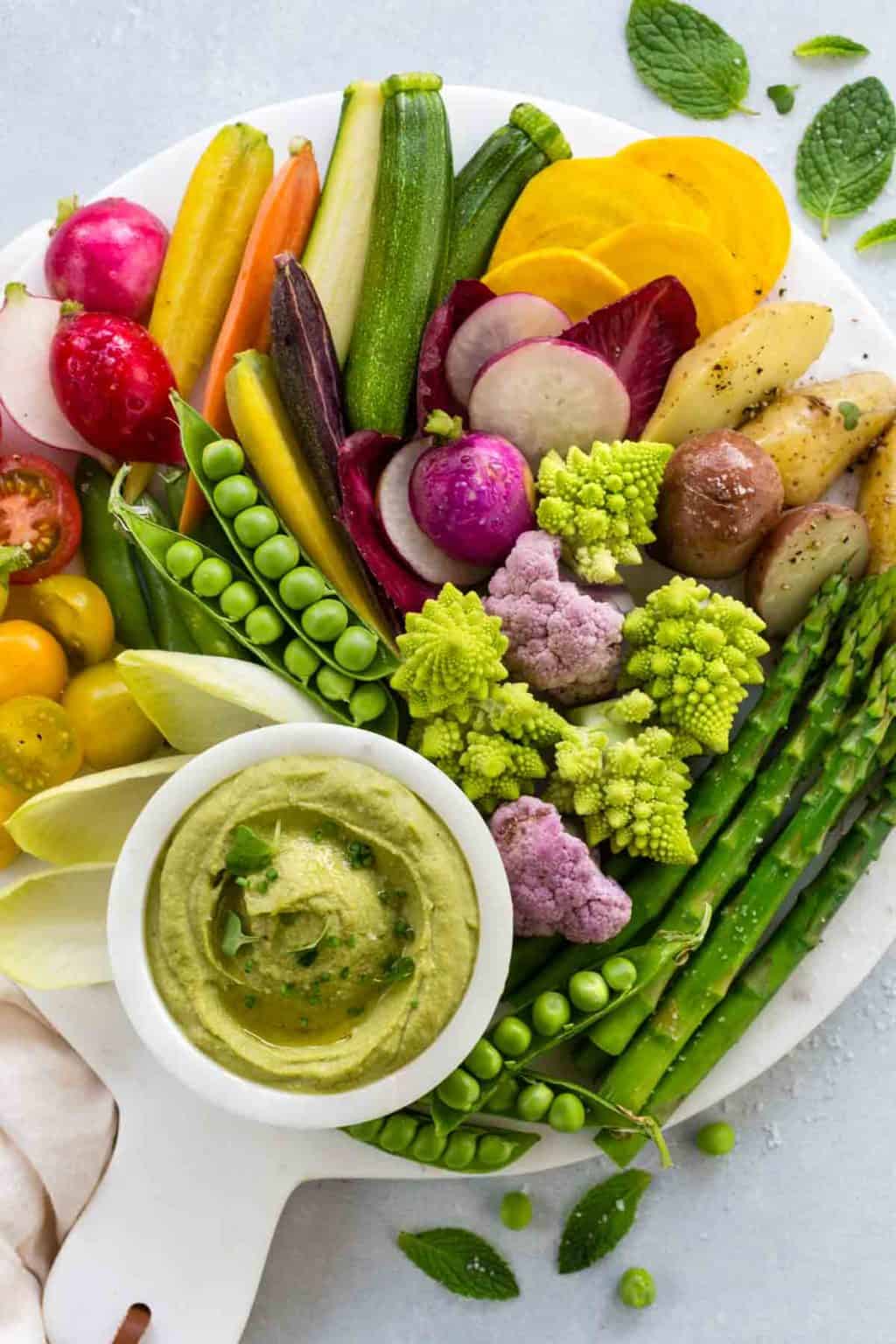 Crudité Platter with Minty Pea Hummus - Jessica Gavin