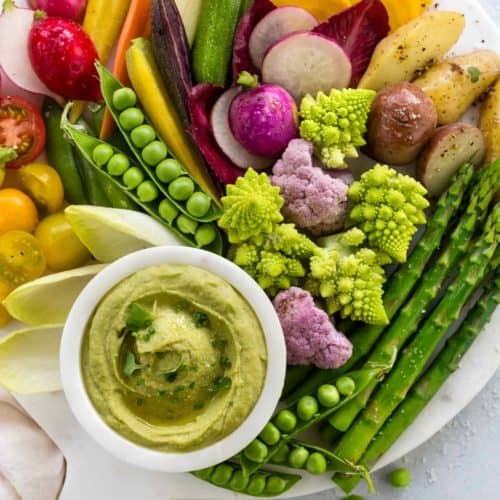 Crudité Platter with Minty Pea Hummus - Jessica Gavin